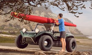 Electric Meyer Manx dune buggy rides for up to 300 miles per charge