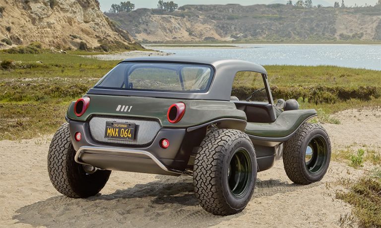 Electric Meyer Manx dune buggy rides for up to 300 miles per charge