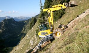 Walking spider excavator adapts its wheels and supports to any terrain