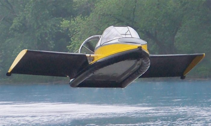 Flying hovercraft glides over land and water at 70 mph