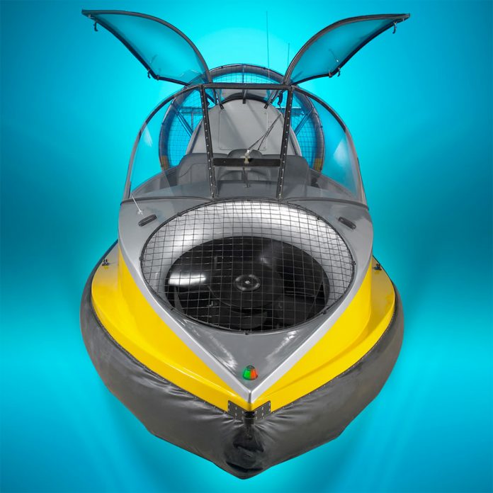 Flying hovercraft glides over land and water at 70 mph