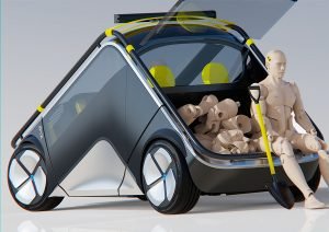 Boomerang-shaped urban mobility EV with off-road capabilities