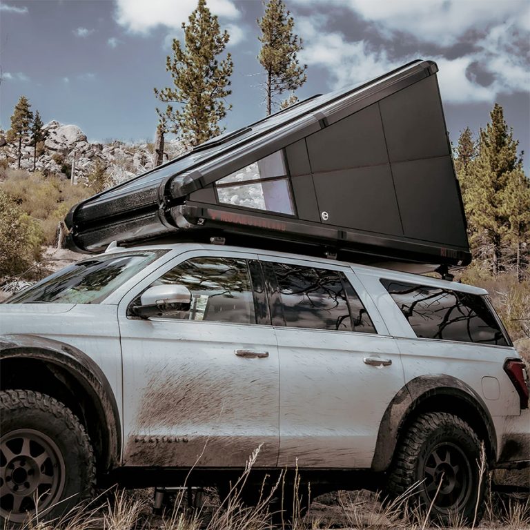 Solar powered hard-sided carbon fiber roof top camper