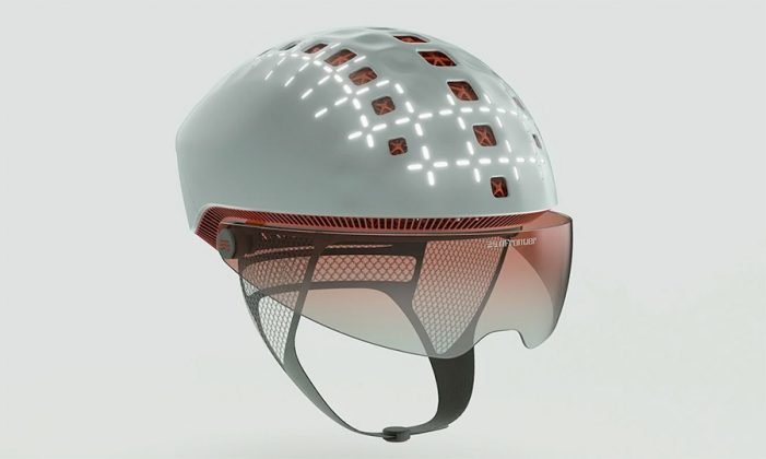 High-tech bike helmet with face shield airbag