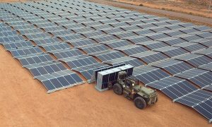 Hinged, folding solar array for rapid deployment at industrial scale