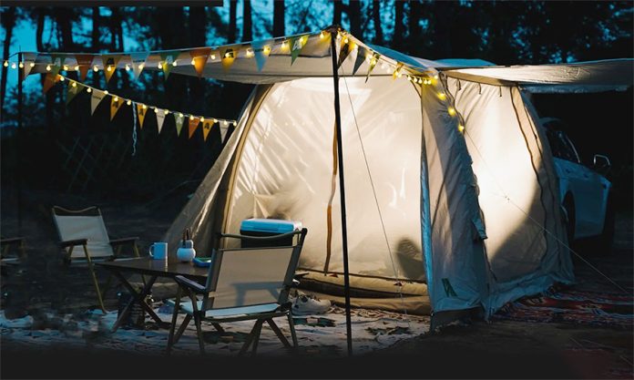 Camp in comfort with the Tentsla X1 four-person tent for Tesla Model Y
