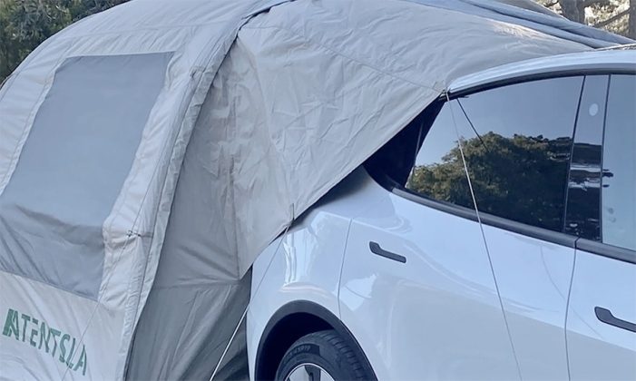 Camp in comfort with the Tentsla X1 four-person tent for Tesla Model Y