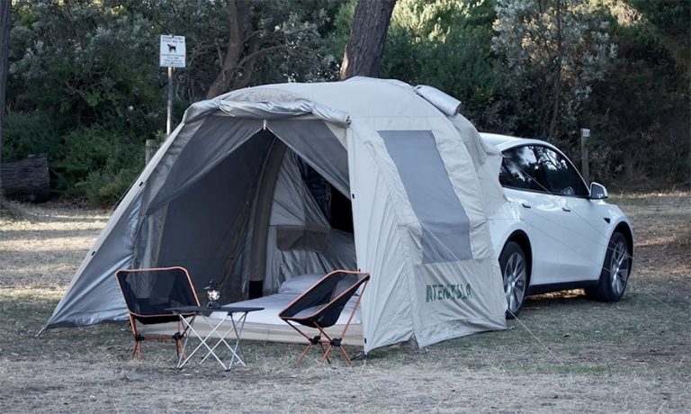 Camp in comfort with the Tentsla X1 four-person tent for Tesla Model Y