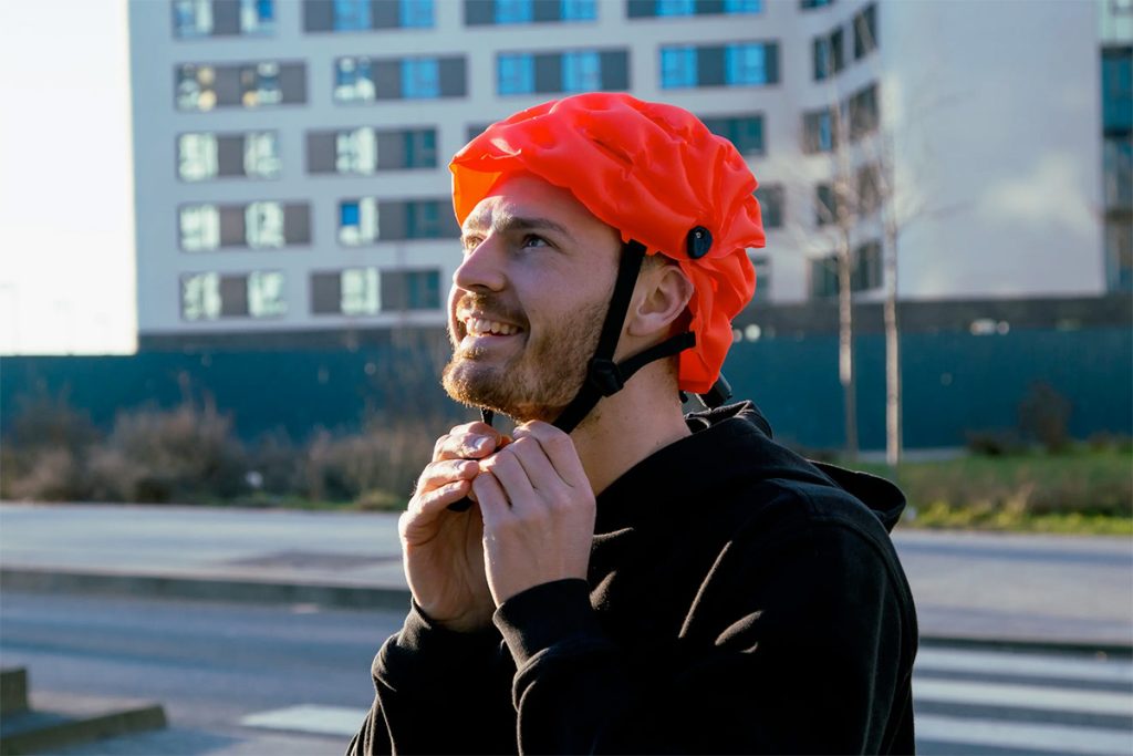 Inflatable bike helmet packs small enough to fit in your pocket