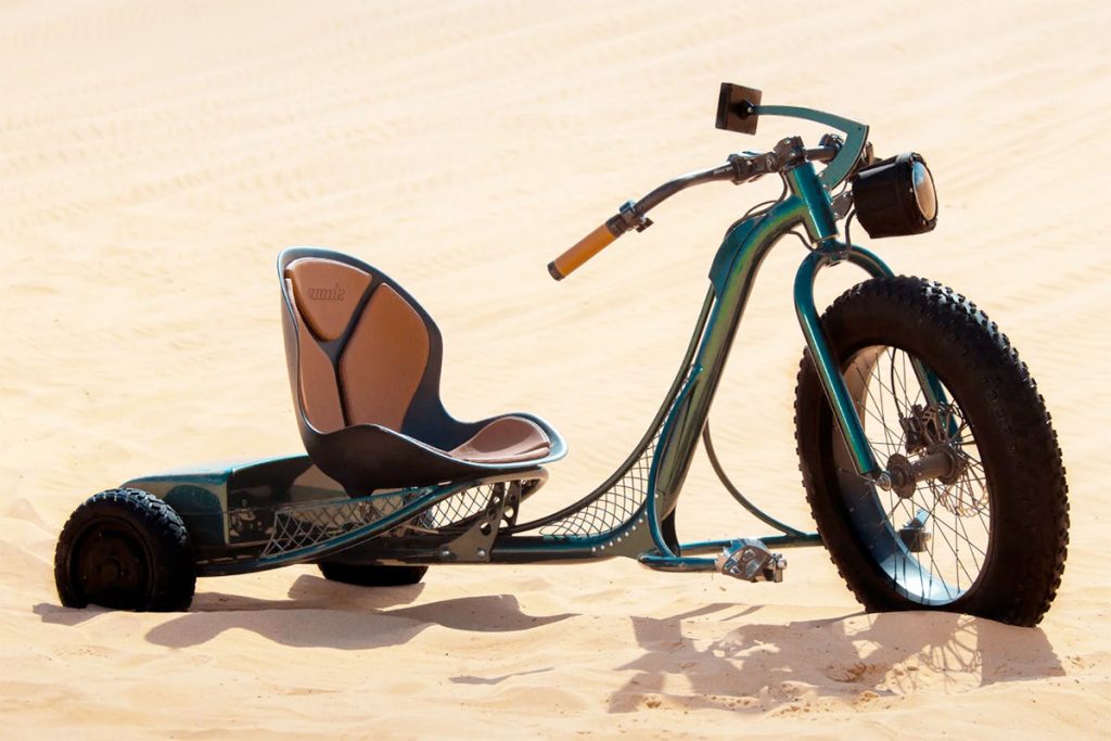 Long-range e-trike with puncture-proof tires is designed for sand ...
