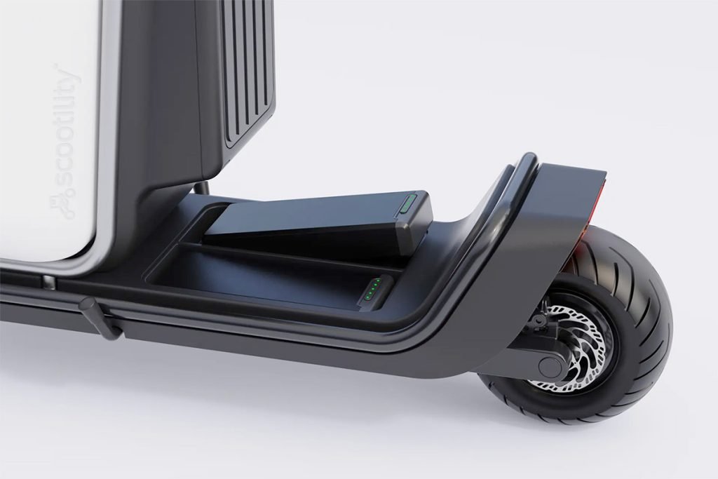 Scootility utility e-scooter features a fast-swappable cargo box