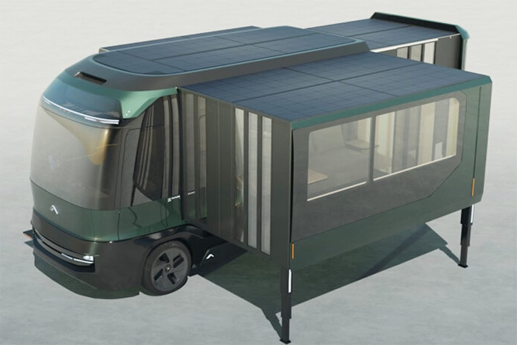 Electric Transformer House features solar panels and a water generator