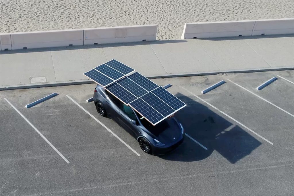 Folding rooftop solar array to self charge your EV