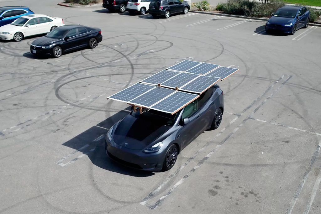 Folding rooftop solar array to self charge your EV