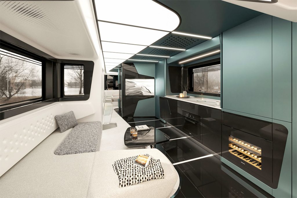 Dembell Motorhome with its large garage is a futuristic landyacht