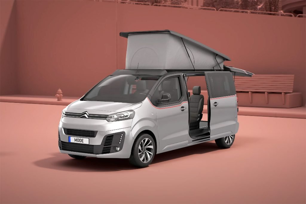 Modular mini-camper transforms from 8-seat MPV to RV with stackable pods