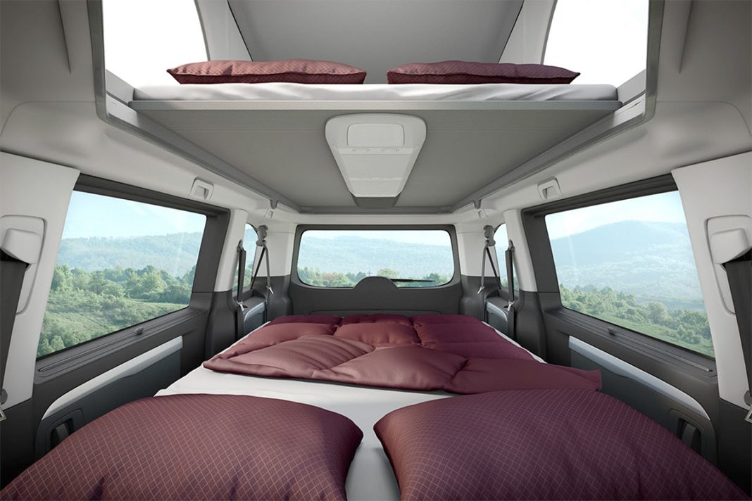 Modular mini-camper transforms from 8-seat MPV to RV with stackable pods