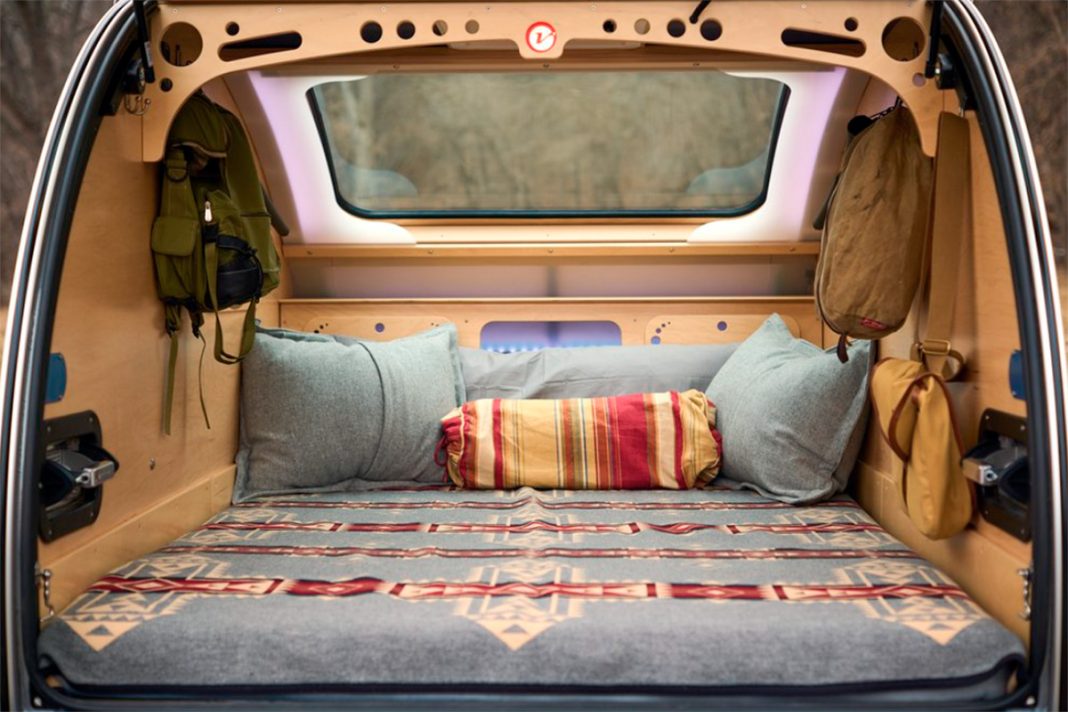 The Vistabule Daytripper is a compact teardrop trailer for minimalist camping