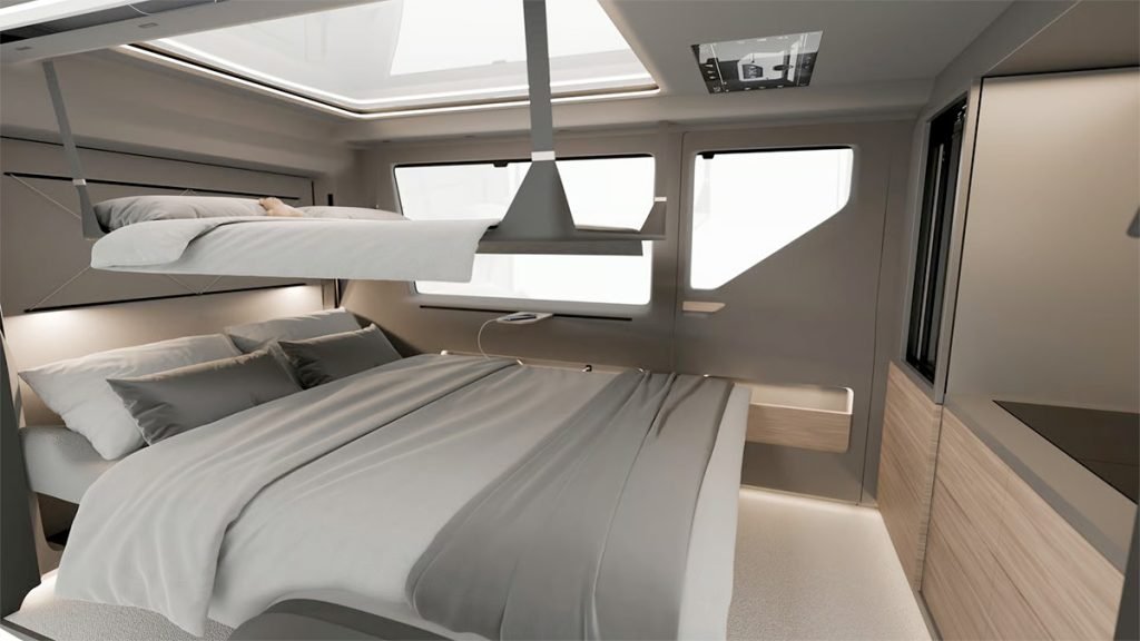 Sleek camper trailer features a secret bathroom and flexible interior