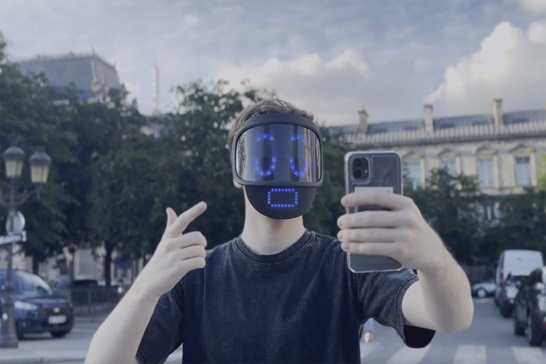 LED mask animates expressions into pixelated emoticons