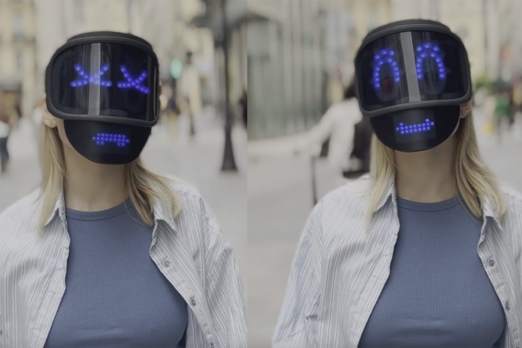 LED mask animates expressions into pixelated emoticons