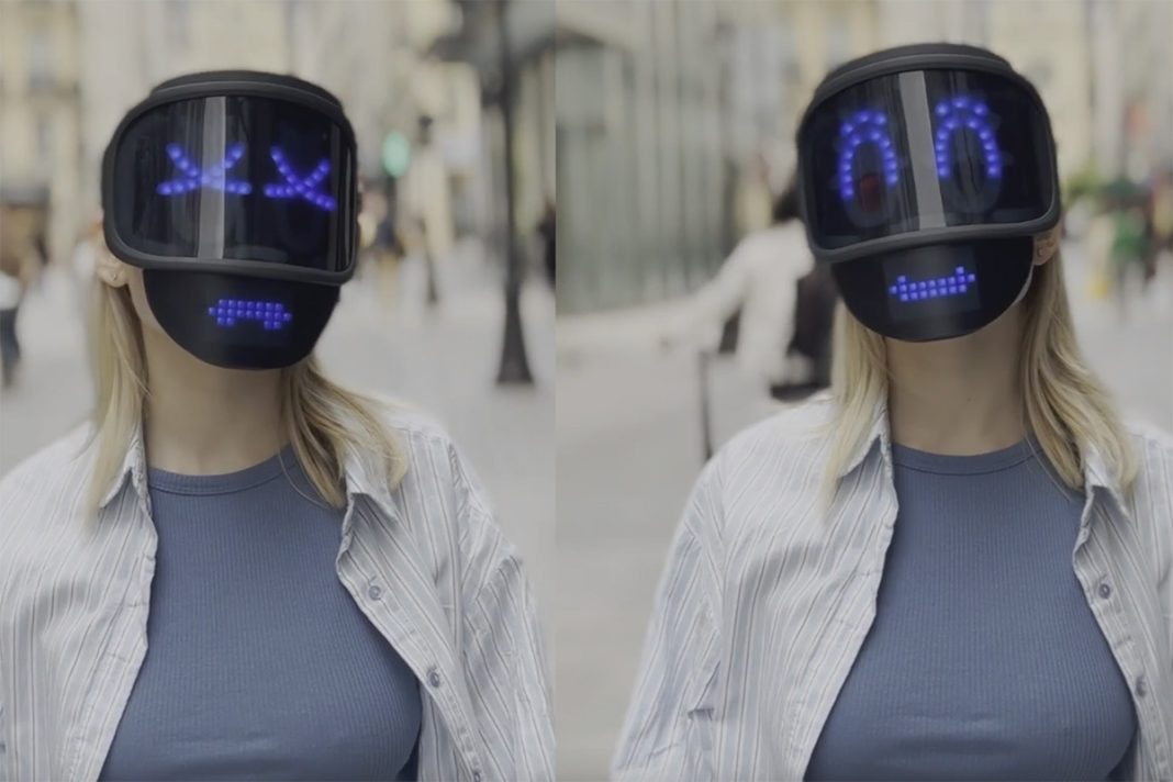 LED mask animates expressions into pixelated emoticons