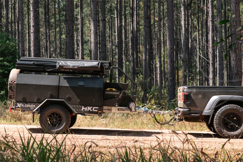 Off-road micro-trailer transforms into two-story base camp