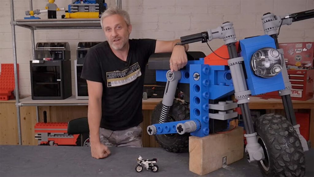 3D-printed LEGO cafe racer is a rideable electric motorbike with a ...