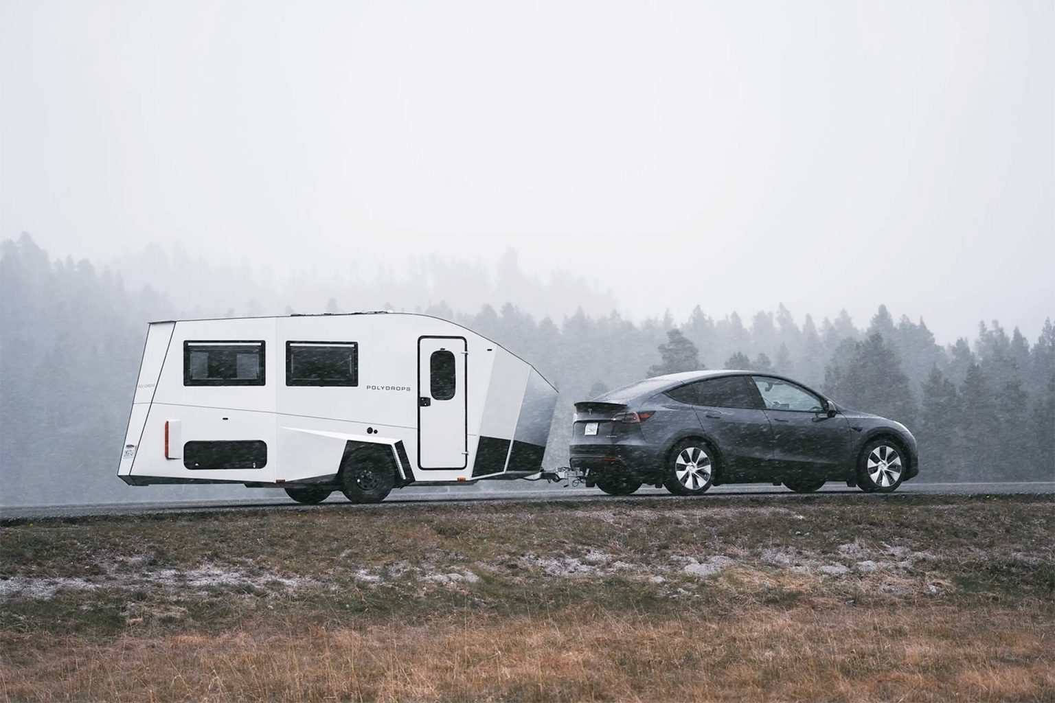 The Polydrops P21 travel trailer looks like an aerodynamic wing