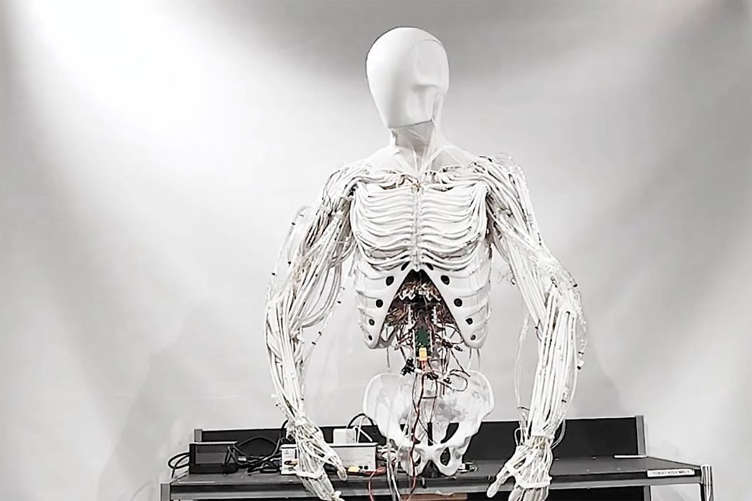Creepy humanoid with hydraulic muscles displays lifelike movement