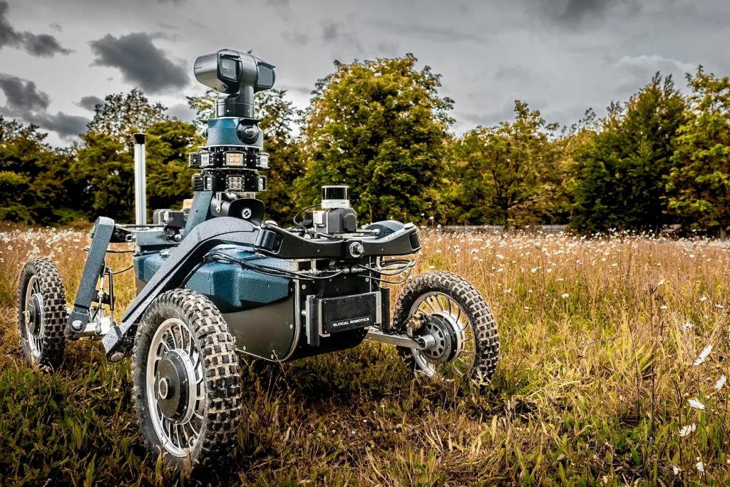 Autonomous security robot uses advanced sensors and AI to continuously monitor and patrol