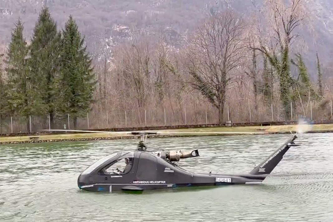 Turbine-powered amphibious helicopter merges air and water capabilities