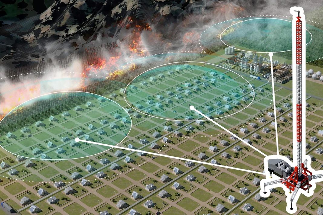 Water-spraying tower provides a mobile solution for forest fire fighting