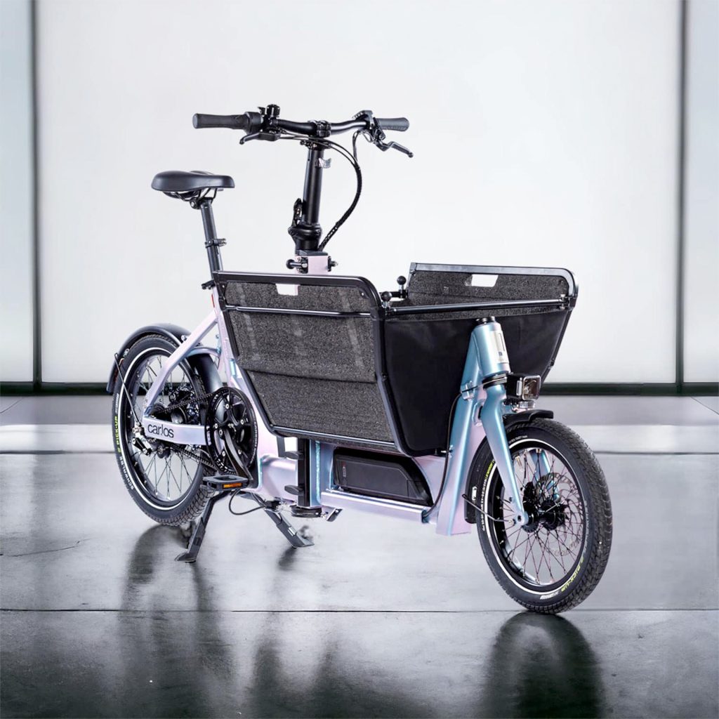 Front-loading cargo ebike folds to half its size between hauls