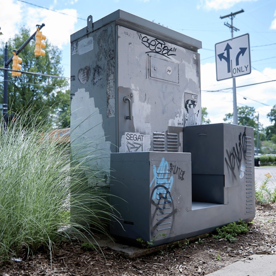 Camouflaged motorcycle blends into urban settings to deter theft