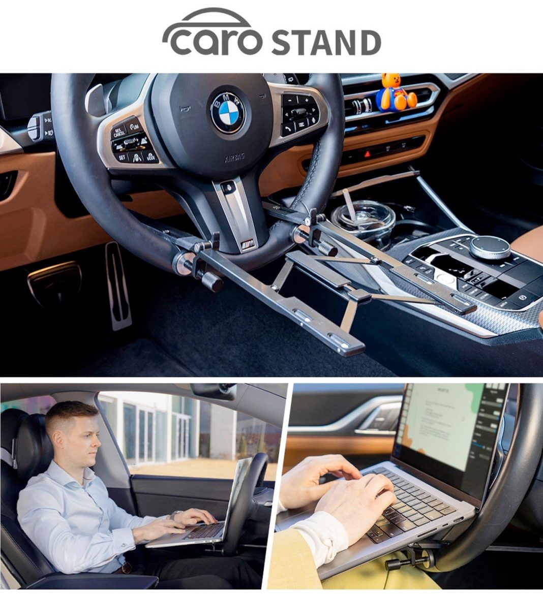 Caro Stand & Table turns your car into a portable workspace