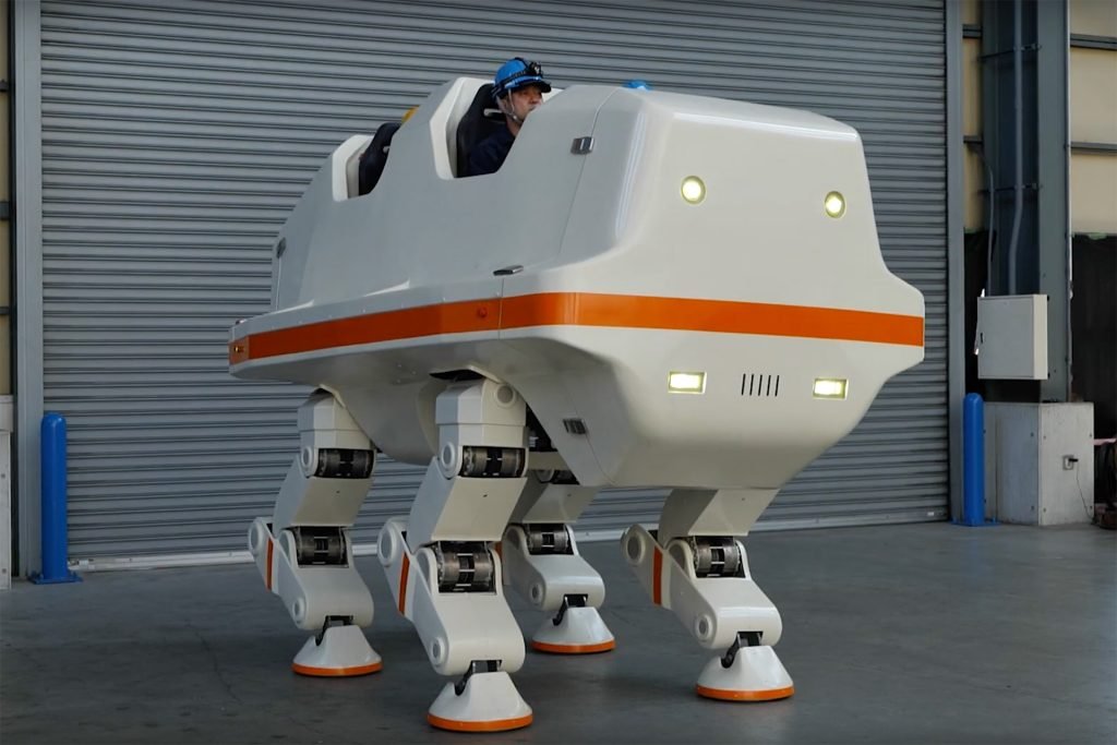 Rideable walking robot that looks like a sci-fi rhino
