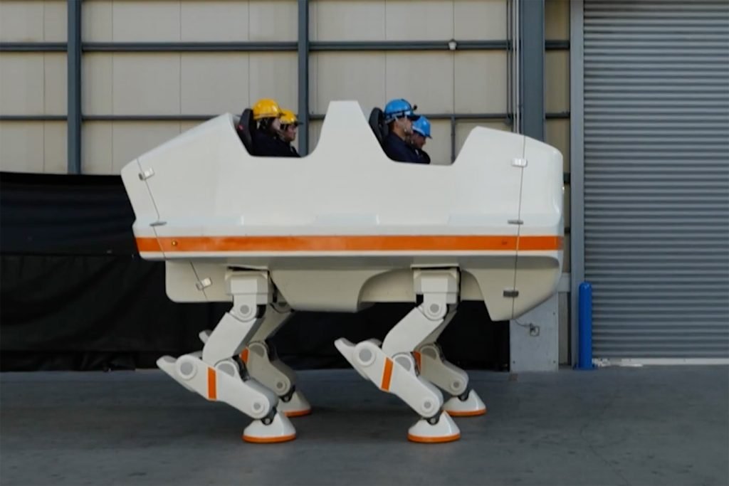Rideable walking robot that looks like a sci-fi rhino