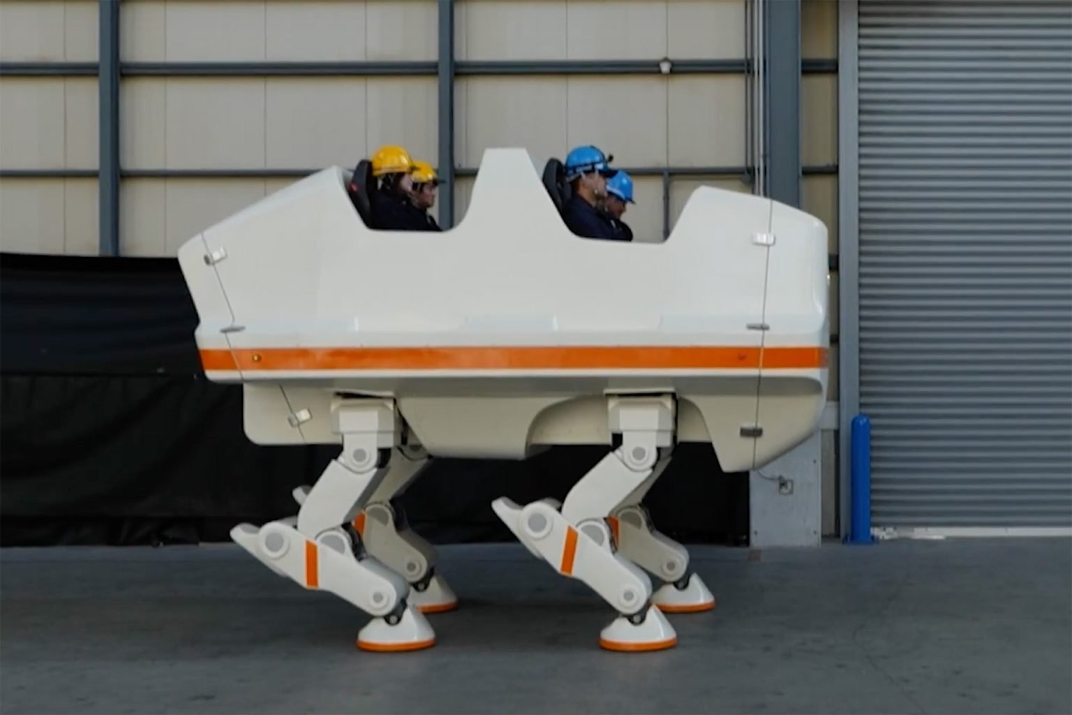 Rideable walking robot that looks like a sci-fi rhino