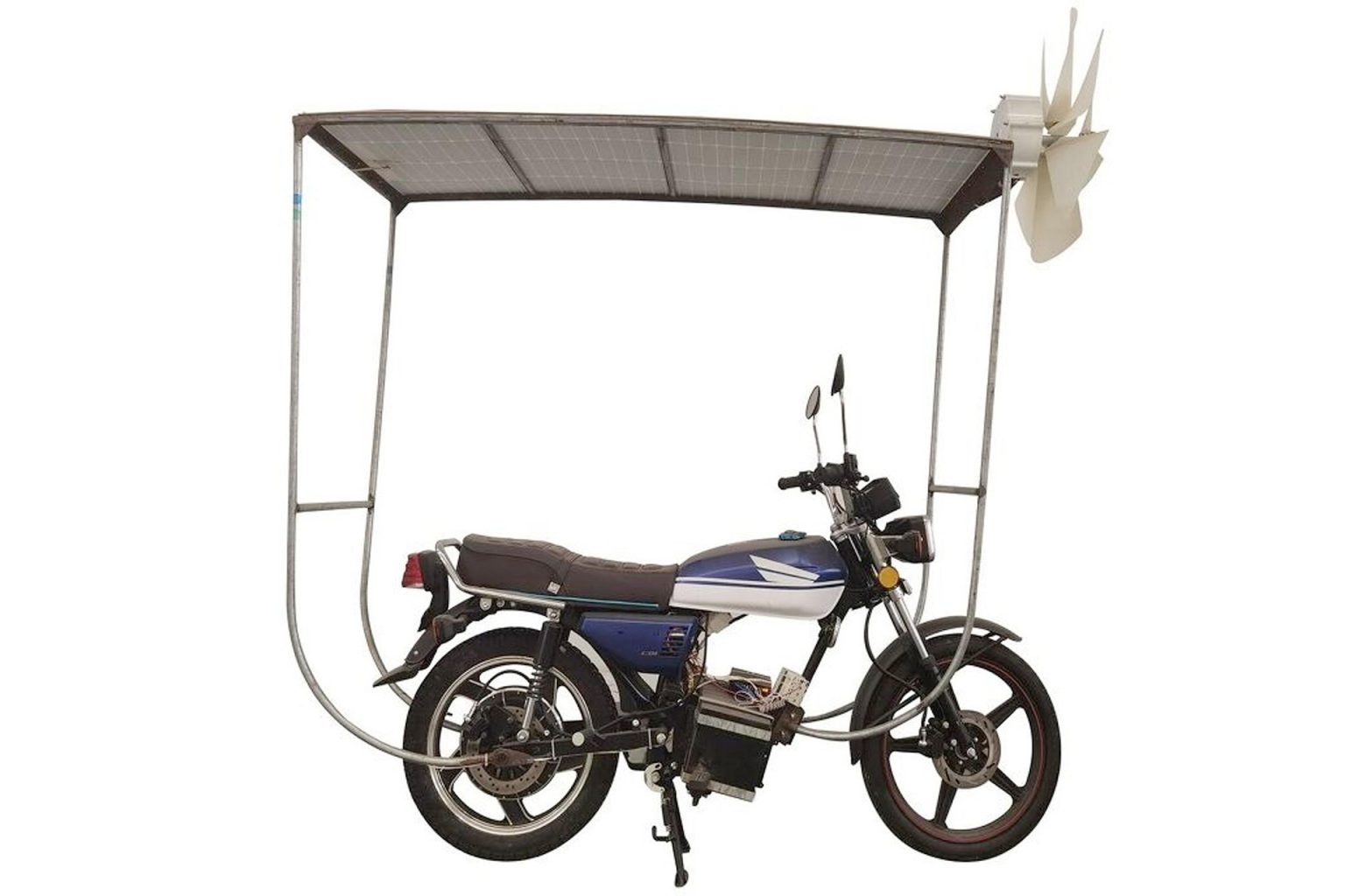 Electric motorcycle combines wind and solar power for a curious ride