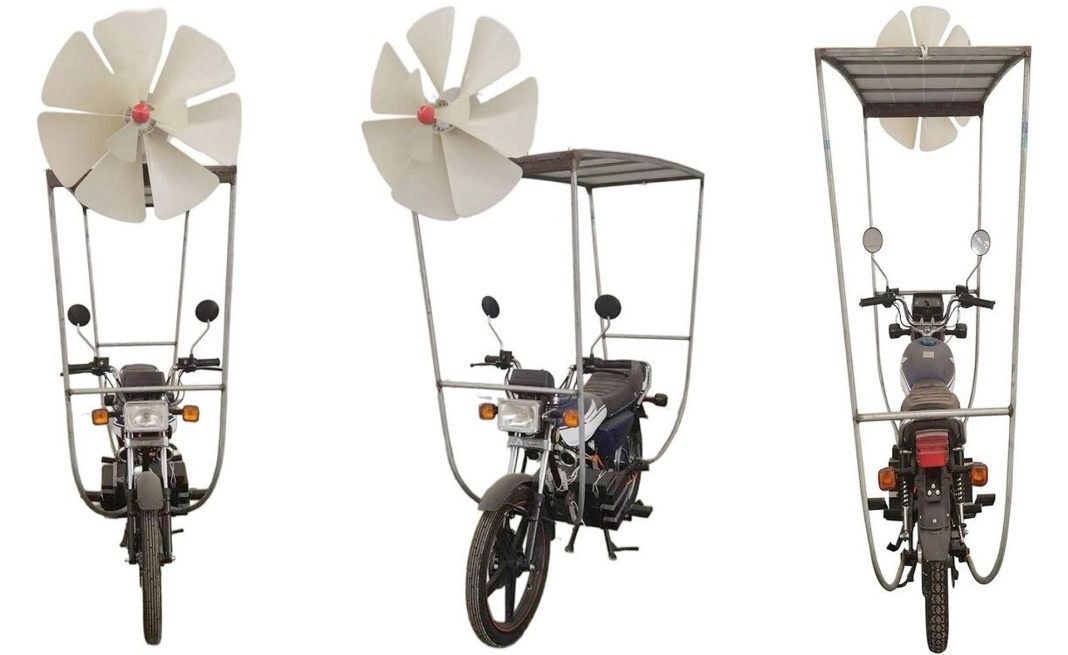 Electric motorcycle combines wind and solar power for a curious ride