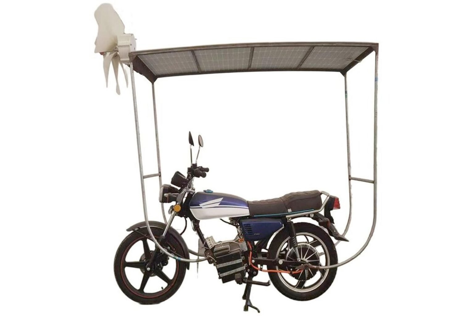 Electric motorcycle combines wind and solar power for a curious ride