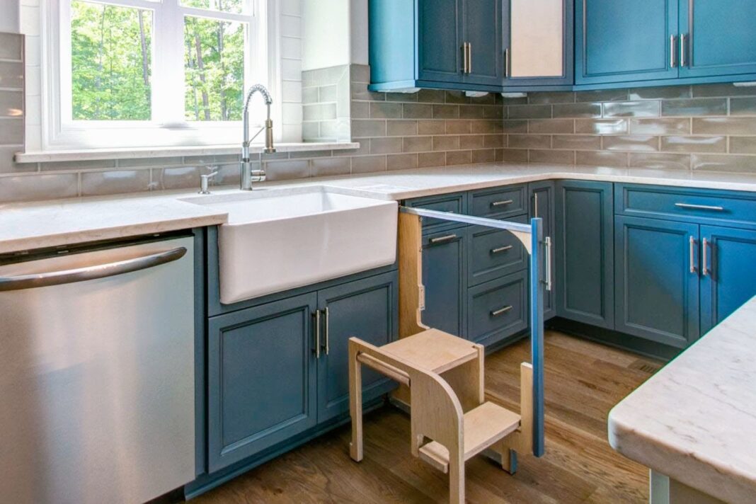 Handy cabinet‑step stool that disappears when not needed